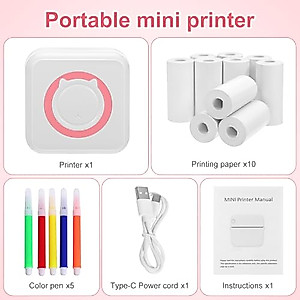 Operitacx Mini Sticker Printer, Portable Mini Thermal Printer with 10 Rolls Paper 5 Pens, Print Pod Inkless Pocket Printer for Notes Pictures, Compatible with Android & iOS