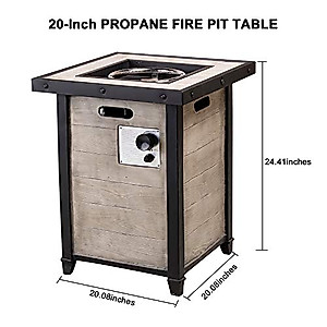 20" Outdoor Patio Propane Fire Pit Table, 40,000 BTU Auto-Ignition Gas Heater Column with Realistic Faux Wood Pattern, ETL Certification, for Outside Garden Backyard Deck