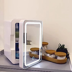 ACADA Mini Beauty Fridge 8/12L with LED Lighted Mirror - Portable Mini Fridge for Skincare Makeup Mask Drinks Fruits, Cooler & Warmer Dual Purpose Silent for Bedroom Office Vanity Vehicle (8L)