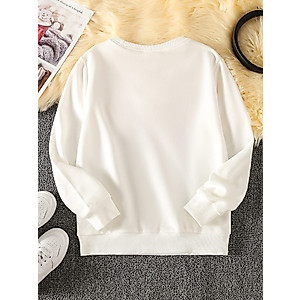 SHENHE Girl's Crewneck Graphic Slogan Letter Print Long Sleeve Pullover Sweatshirt Tops Graphic White 11-12Y