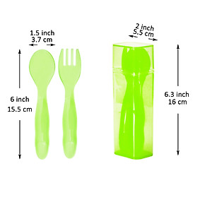 Youngever 6 Pack Plastic Toddler Utensils with Case, Plastic Kids Forks Kids Spoons, Large Size, Top Dishwasher Safe, Set of 6 in 6 Rainbow Colors