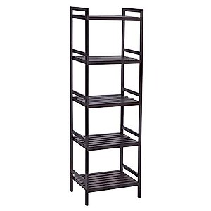SONGMICS Adjustable Storage Shelf Rack, 5-Tier Multifunctional Shelving Unit Stand Tower, Bookcase for Bathroom Living Room Kitchen 17.7 x 12.4 x 55.9 inches, Holds up to 132 lb, Brown UBCB75BR