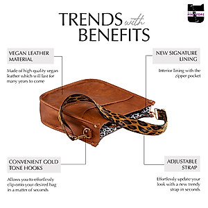 Pinafore Signature Vegan Leather Crossbody Fashion Shoulder Bag with Adjustable Strap (Signature Tan)