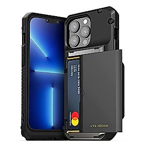 VRS DESIGN Damda Glide Pro Phone Case for iPhone 13 Pro, Sturdy Semi Auto Wallet [4 Cards] Case Compatible for iPhone 13 Pro Case (2021) Black