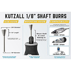 Kutzall Extreme Flame Rotary Burr, 1⁄4" Shaft, Very Coarse - Woodworking Attachment for Bosch, DeWalt, Milwaukee, Makita. Abrasive Tungsten Carbide, 1⁄2" (12.7mm) Dia. X 1" (25.4mm) Length, FLX-12C