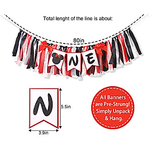 Minnie One High Chair Banner - Mouse 1st/First Birthday Decorations,Minnie 1st/First Birthday High Chair,Red And Black Minnie Highchair Banner,Mouse First Photo Props.
