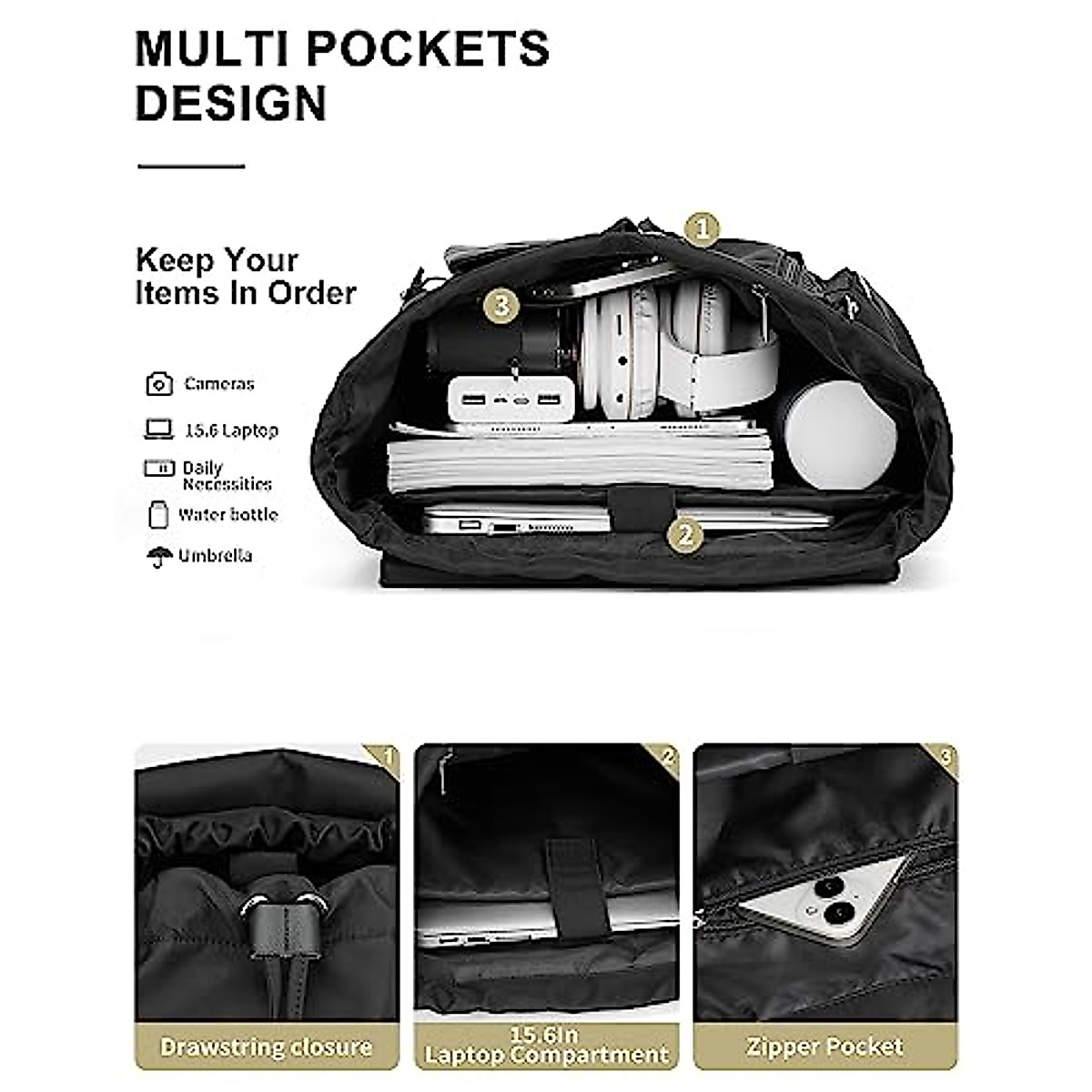 Black School Backpack for Women Men,Middle High School Bookbag Fashion School Backpack for Teens Girls Boys 15.6Inch Waterproof College Students Backpack Lightweight Small Casual Laptop Backpacks