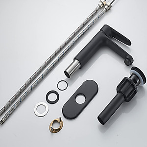 NICTIE Black Bathroom Faucet Single Handle Bathroom Sink Faucet Matte Black Single Hole Basin Vanity Faucet Modern One Hole RV Bathroom Faucet with Pop-up Drain Suitable for 1 Hole or 3 Hole (Black)