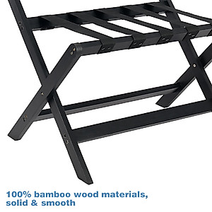 ALAPUR Bamboo Luggage Rack for Guest Room, Folding Luggage Holder with Storage Shelf , Suitcase Stand for Bedroom,Guest Room,Hotel，Black