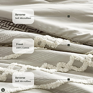 Hyde Lane Boho Gray Comforter Set King, Farmhouse Bedding Sets, Cotton Top with Modern Neutral Style Clipped Jacquard Stripes, 3-Pieces Including Matching Pillow Shams (104x90 Inches)