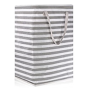 Collapsible Laundry Hamper with Handles, Large Laundry Basket 75L Freestanding Square Storage Bin Towels Toy Clothes Organizer Canvas Waterproof Laundry Baskets for Home Travel School (Grey White)