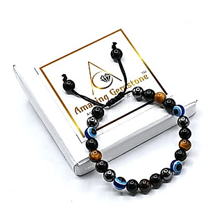 Evil Eye Bracelets for Men Women - Ultimate Protection Mens Bracelet - Evil Eye, Black Obsidian, Tigers Eye and Hematite - Healing Bracelets Gifts for Mom Mothers Day Pulseras Para Hombres Mujer