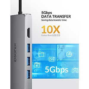 USB C Hub Multiport Adapter, Docking Station 6 in 1 USB-C Hub Adapter [4K HDMI-Compatible Output Port / 3 USB-A Ports/TF/SD Slots] Compatible with MacBook/ChromeBook/Surface Go/USB C Device