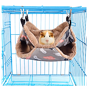 Petmolico Small Pet Hanging BunkBed Warm Hammock Bed Cage Accessories Bedding Hideout Playing Sleeping for Parrot Sugar Glider Ferret Squirrel Hamster Rat, Brown Feather - Medium Size