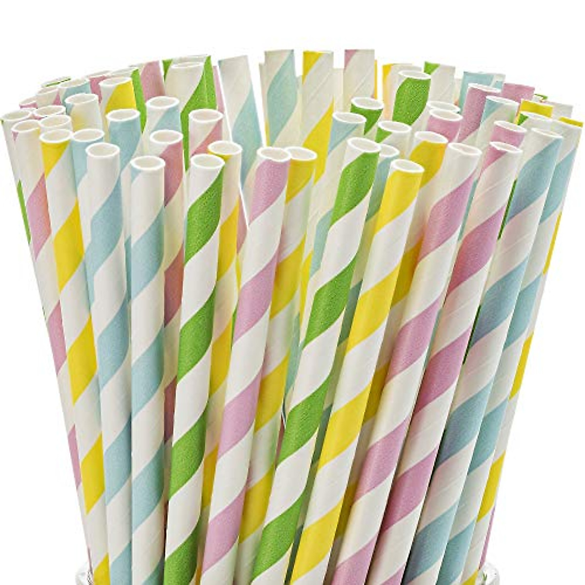 Paper Straws Biodegradable 200 Pack Striped Multi Colored BPA-Free Disposable 8.25" Long Non-Flexible Straw for Everyday/Birthday Party/Easter/Baby Shower/Wedding - By DuraHome