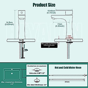 Heyalan Brushed Nickel Bathroom Faucet Single Handle 1 Hole SUS304 Stainless Steel Deck Mount Lavatory Single Switch Basin Sink Hot and Cold Water Mixer Tap with Pop Up Drain