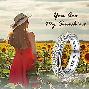 Ladytree Daisy Anxiety Relieve Spinner Rings You Are My Sunshine Flower Fidget Ring Sterling Silver ADHD Stress Relieving Ring for Women (9)