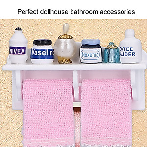 Dollhouse Wooden Towel Rack Bottles, 1:12 Simulation Miniature Furniture Model Toy for Dollhouse Bathroom Decoration Accessories