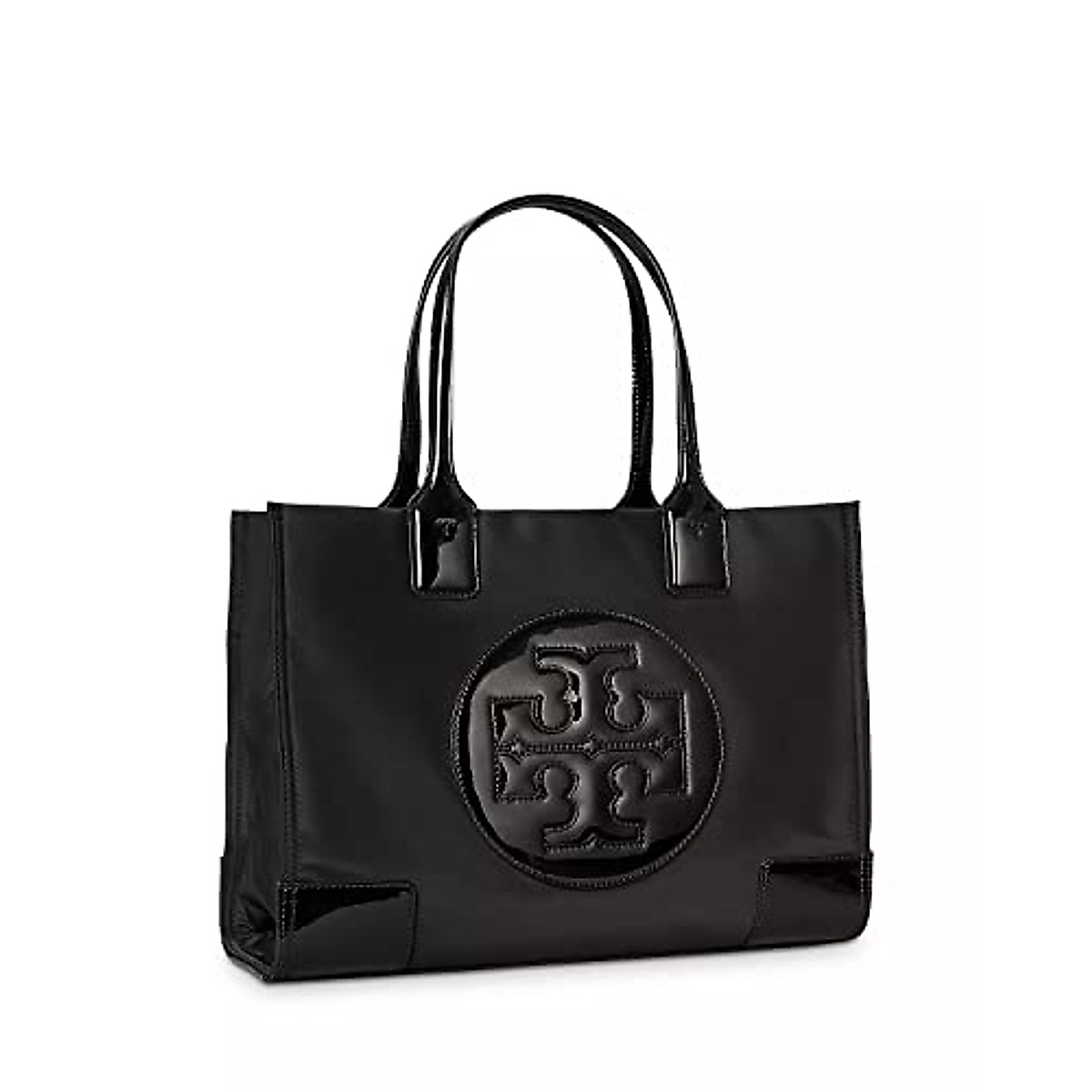 Tory Burch Womens Ella Durable Patent Trim Tote Handbag Black Large