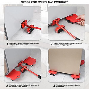 Furniture Lifter 4 Wheels Moving Dolly for Heavy Duty, 360 Rotation Wheels Furniture Mover Dolly, Wheel Dolly Set of 4 in Home Warehouse for Refrigerator Sofa Cabinet, Maximum Load 1102lbs (red)