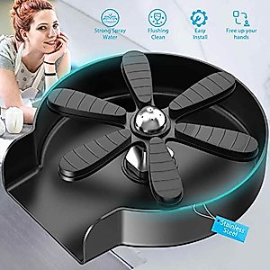 Kitchen Sink Glass Rinser,Cup Cleaner for Sink,Automatic Sink Bottle Washer,High Pressure Cup Baby Bottle Washer Sink Attachment Metal Black,Faucet Glass Cleaner for Home Bar Cup Sprayer for Sink