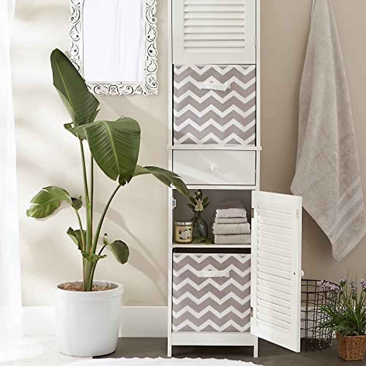 DII Non Woven Polyester Storage Bin, Chevron, Gray, Large Set of 2