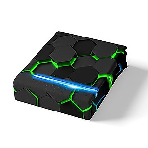 Geometric Honeycomb Hexagon Bed Sheets Twin Size Neon Blue Green Lightsaber Bedding Set 3Pcs Kids Boys Men Gamer Room Decor Fashion Black Sheet Set Cool 3D Games Fitted + Flat Sheet,1 Pillowcase