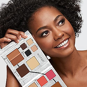 Woosh Beauty, Fold Out Face Palette w/Secret Brush, Travel, All in One, Neutral Cream & Powder Kit, 4 in 1 Nested Makeup Brush (#5 Deep)