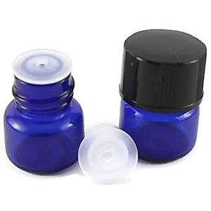 1/4 Dram (1ml) Cobalt Blue Glass Vial Bottle (144) w/Flat Black Screw Caps and Orifice Reducers