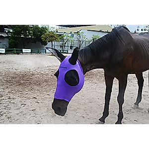 Super Comfort Horse Fly Mask Elasticity Fly Mask with Ears UV Protection for Horse(XL,Purple)
