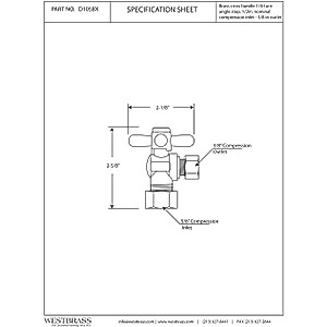 Westbrass D105BX-07 1/4-Turn Cross Handle Angle Stop Shut Off Valve, 5/8" OD x 3/8" OD, Satin Nickel