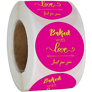Thank You Baked with Love Stickers Labels, 2 Inch Round Pink Just for You Lables for Cookie Cupcake,Baked Goods Packaging and Wrapping,Homemade Bakery Bread Bags(500pcs/roll)