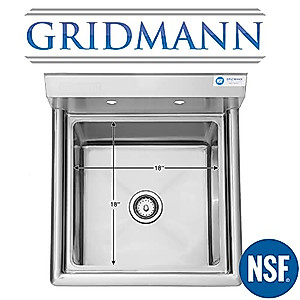 GRIDMANN 23.5" Wide Stainless Steel Kitchen Prep & Utility Sink, 1 Compartment NSF Commercial Sink with 18" x 18" Bowl for Restaurant, Laundry, Garage