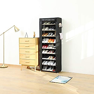 PENGKE Large Shoe Rack Storage Organizer with Dustproof Cover Closet Shoe Cabinet Tower,9 Tiers Black