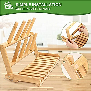 GiftAmaz Bamboo Baby Bottle Drying Rack, Space Saving Countertop Bottle Holder Portable Dryer Rack Organizer for Baby Bottles, Cups, Pacifiers and Accessories, Birthday Gift Box for Women Mother Mom