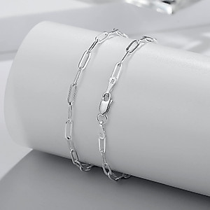 BRIJEWNES Silver Paperclip Chain Bracelet, 925 Sterling Silver, 7.5 Inches, for Women