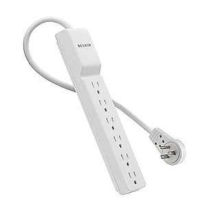 Belkin 6-Outlet SlimLine Power Strip Surge Protector, 6ft Cord and Rotating Plug, 700 Joules, White