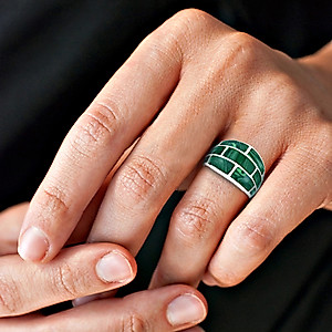 AeraVida Modern Brick Blocks of Green Malachite Inlay .925 Sterling Silver Ring (9)