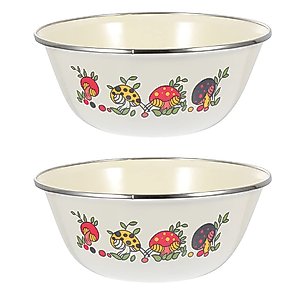 Hemoton Home Decor Wedding Decor 2pcs Vintage Style Enamel Bowl Oil Pot with Cover Enamel Mixing Bowl Large Salad Serving Bowl Soup BasinsThickened Vegetable Basin (Beige) Home Décor Wedding Decor