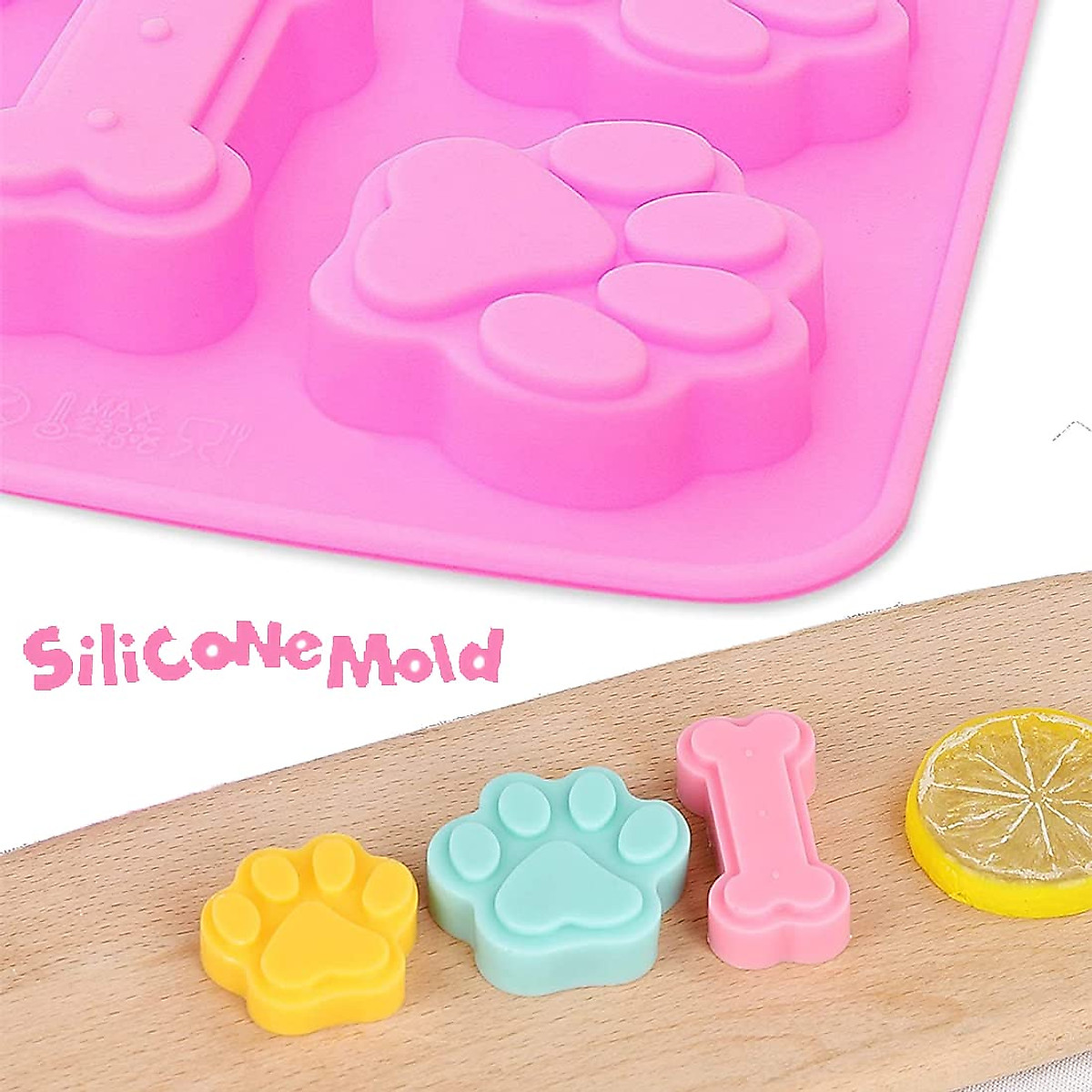 2 Pcs Silicone Puppy treat molds, Dog Paw and Bone Mold Ice Cube Mold, Jelly, Biscuits, Chocolate, Candy Baking Mold, Oven Microwave Freezer Dishwasher Safe-Pink & Blue (2)