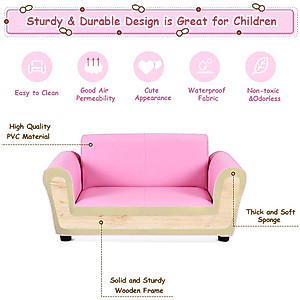 GLACER Kids Sofa with Footstool, Upholstered Toddler Couch Chair for Boys and Girls, 2 Seat Baby Sofa Chair Children Armchair with Sturdy Wood Construction, ASTM and CPSIA Certified (Pink)