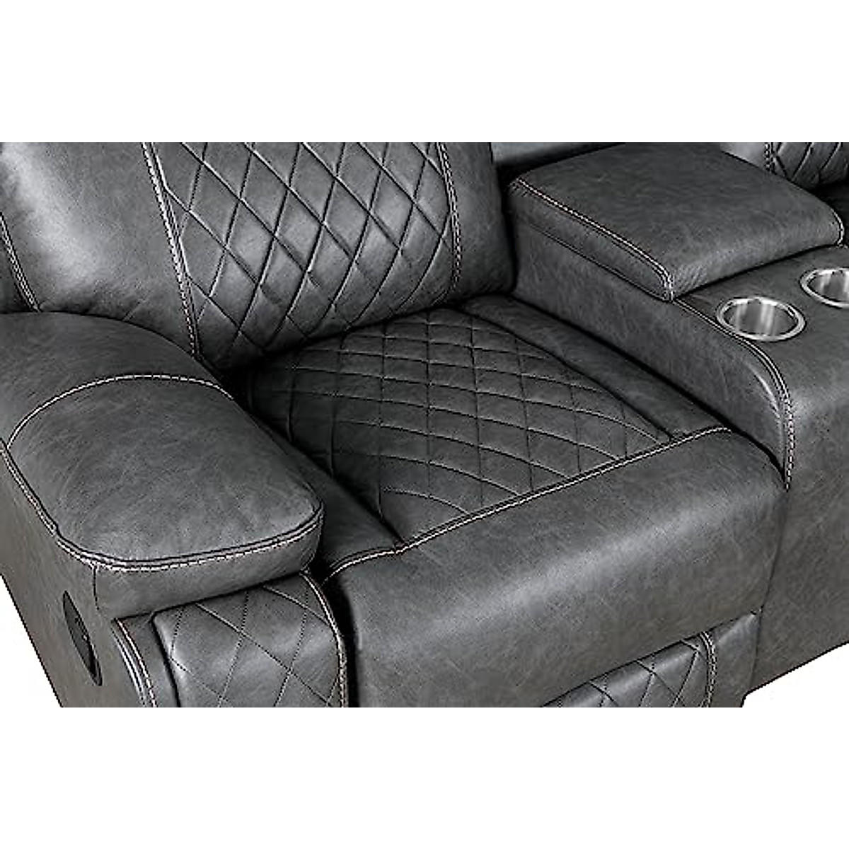 ERYE L-Shape Manual Reclining Motion Sectional Sofa Couch,5 Seaters Corner PU Leather Upholstered Recliner Sofa&Couch W/Storage Console,2 Stainless Steel Cup Holders, for Living Room Sets