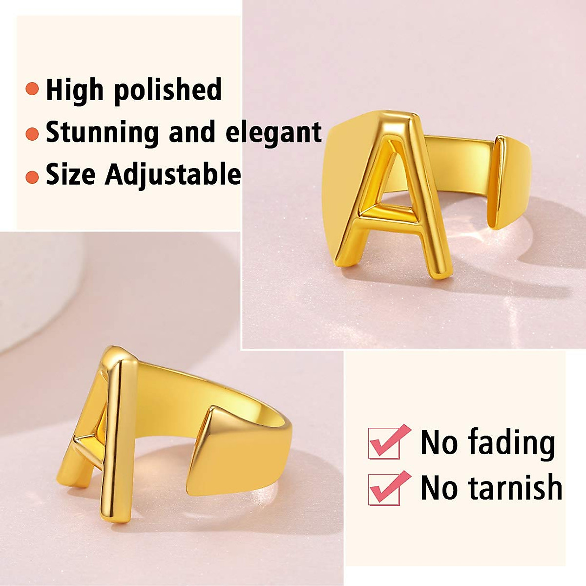 FindChic Custom Name Ring, Personalized Initial Ring, Letter C Statement Cuff Rings for Women Alphabet Knuckle Ring Engravable 18K Gold Plated Resizable Fashion Jewelry Gift