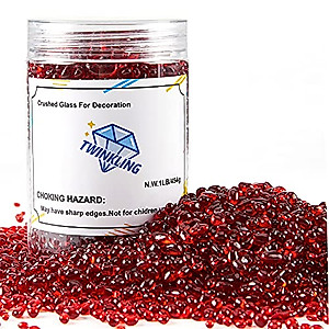 TWINKLING High Luster Round Fire Glass Stones,Glass Marbles,Glass Pebbles,Glass Beads Gems for Fire Pit Vase Fillers Crafts Aquarium Garden Decoration,3-6mm,1-Pound Jar (Red)
