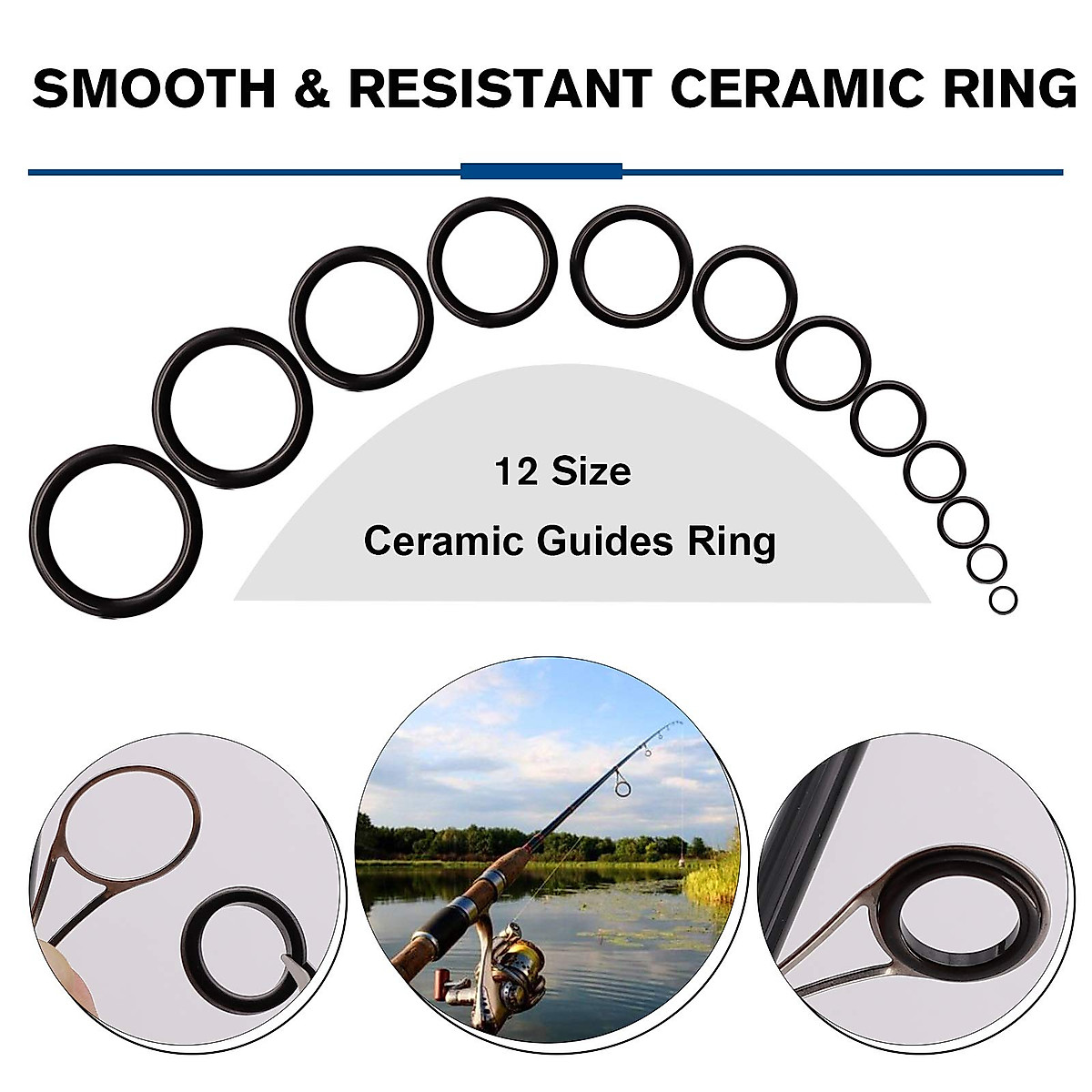 Dovesun Fishing Rod Repair Kit 60PCS Fishing Rod Guide Repair Kit Rod Ceramic Guides Ring 12 Mixed Sizes 60PCS
