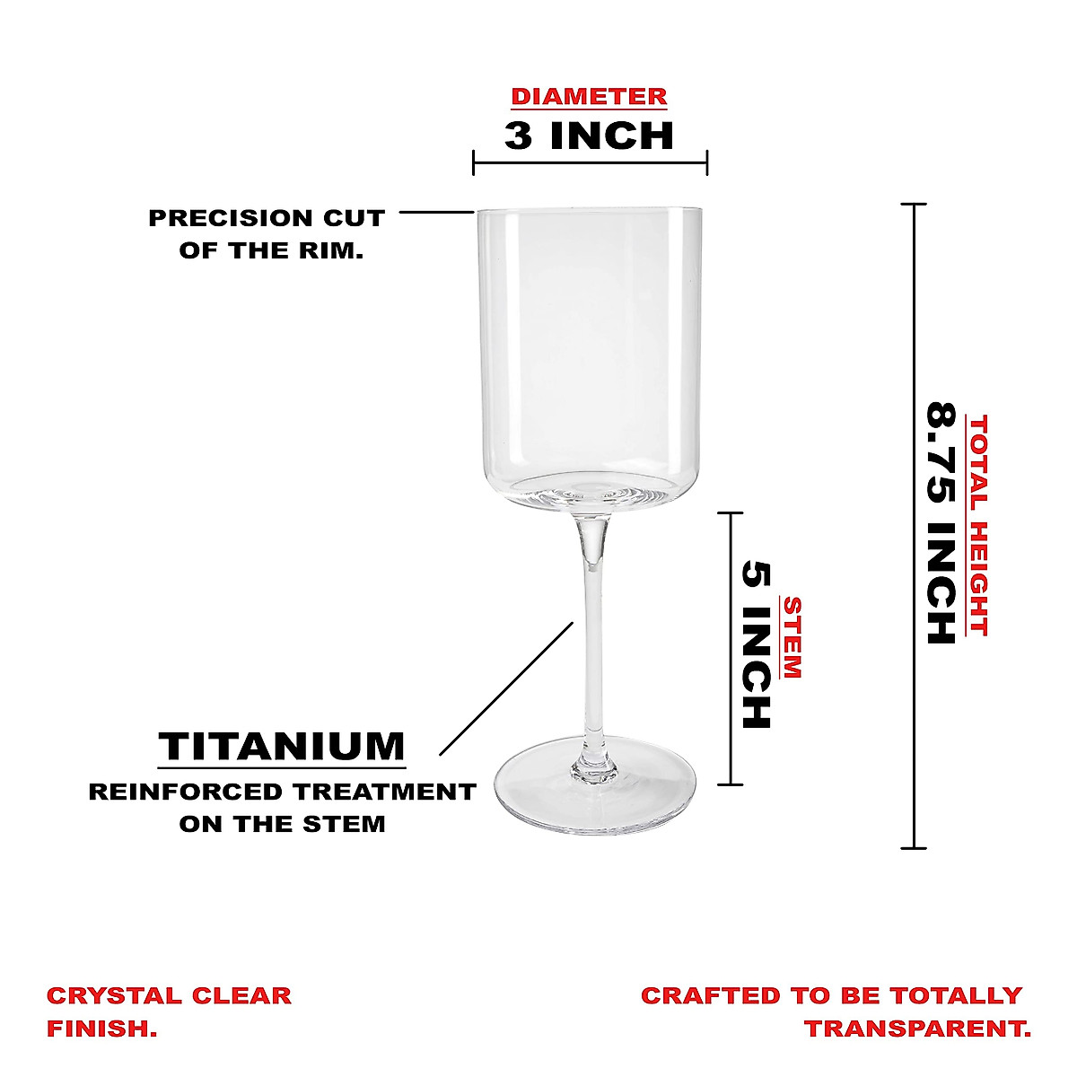 LEMONSODA Luxury Wine Glasses - Elegant Crystal Straight Edge Design - Enjoy Red or White Wine + Cocktails - 450ml (15oz) Lead-Free - Beautiful Gift (Set of 4)