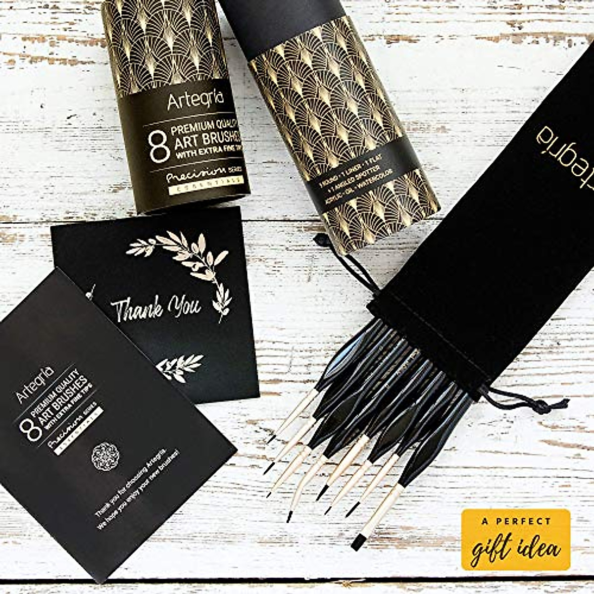 ARTEGRIA Detail Paint Brush Set - 8 Miniature Paint Brushes - Extra Fine Tips Ergonomic Handles Angled Spotter for Small Scale Models Warhammer 40k Paint by Numbers for Adults - Acrylic Watercolor Oil