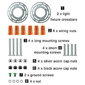 Qc 2 Pack Universal Light Fixture Mounting Bracket, 4 Inches Diameter Steel Crossbar Plate with Ground Screw for Mount Wall Light, Close to Ceiling Light, Chandelier Silver