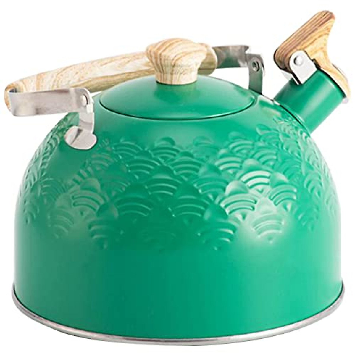 STOBAZA 2.5 Liter Whistling Tea Kettle Whistling Teapot Stainless Steel Tea Pots for Stove Top Whistling Boiling Kettle with Wood Pattern Handle for Tea, Coffee, Milk Tea Pot - Green