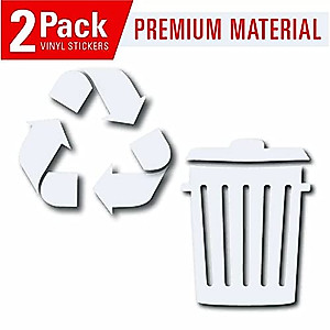 Recycle and Trash Sticker Logo Style Symbol to Organize Trash cans or Garbage containers and Bins - Contour Cut Decal Sticker (XSmall, White Glossy)